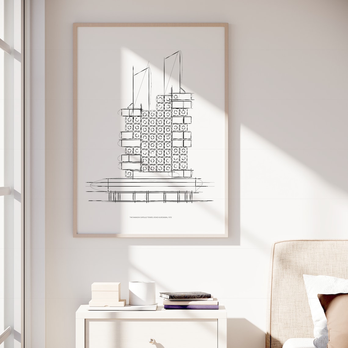 Nakagin Capsule Tower Sketch Print, Architectural Sketch Line Digital ...
