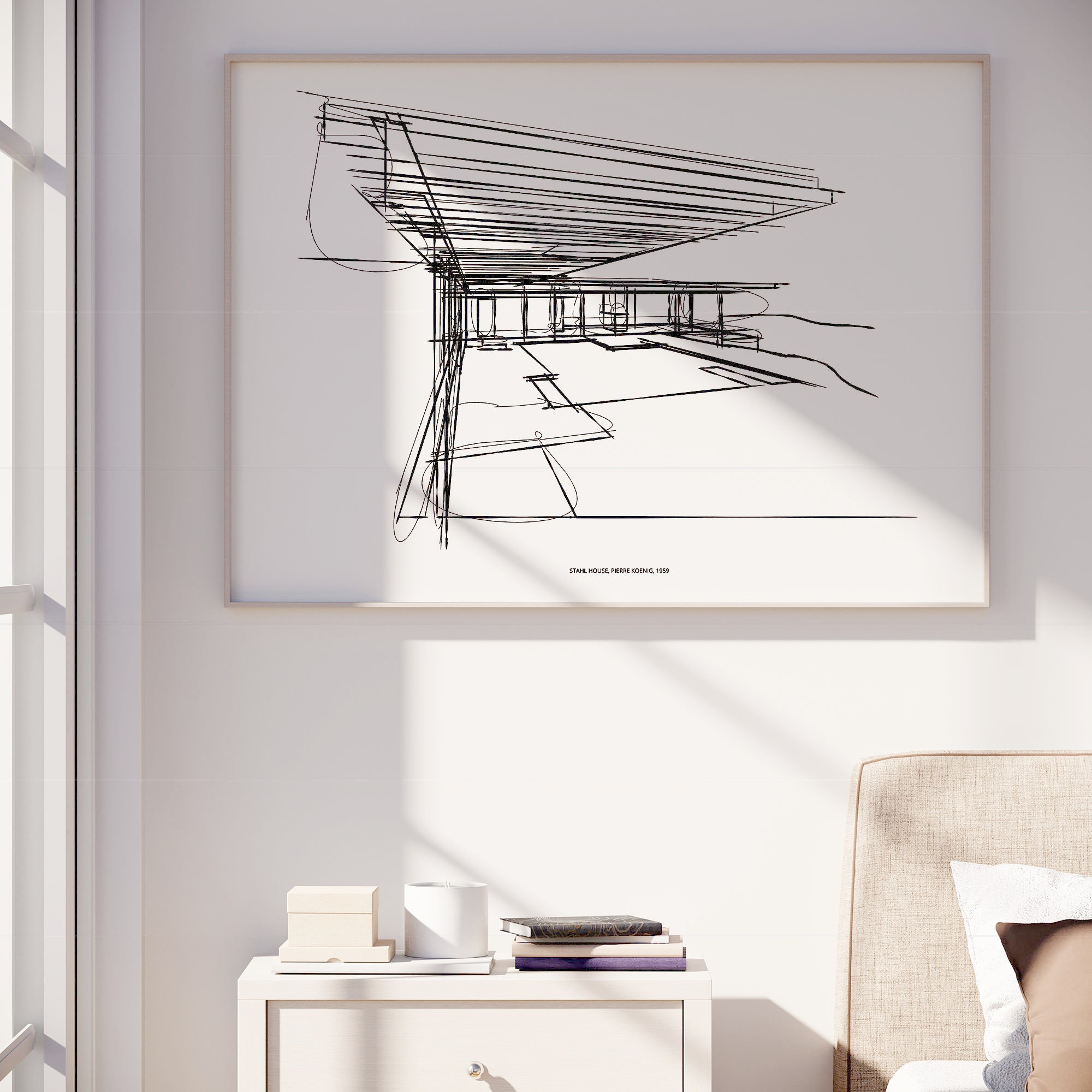 Stahl House Sketch, Minimal Art Print, Pierre Koenig Architecture ...