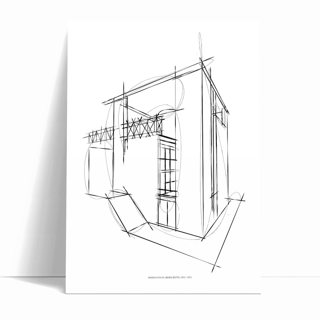 Bianchi House Sketch, Mario Botta, Minimalist 1970s Modern Architecture ...