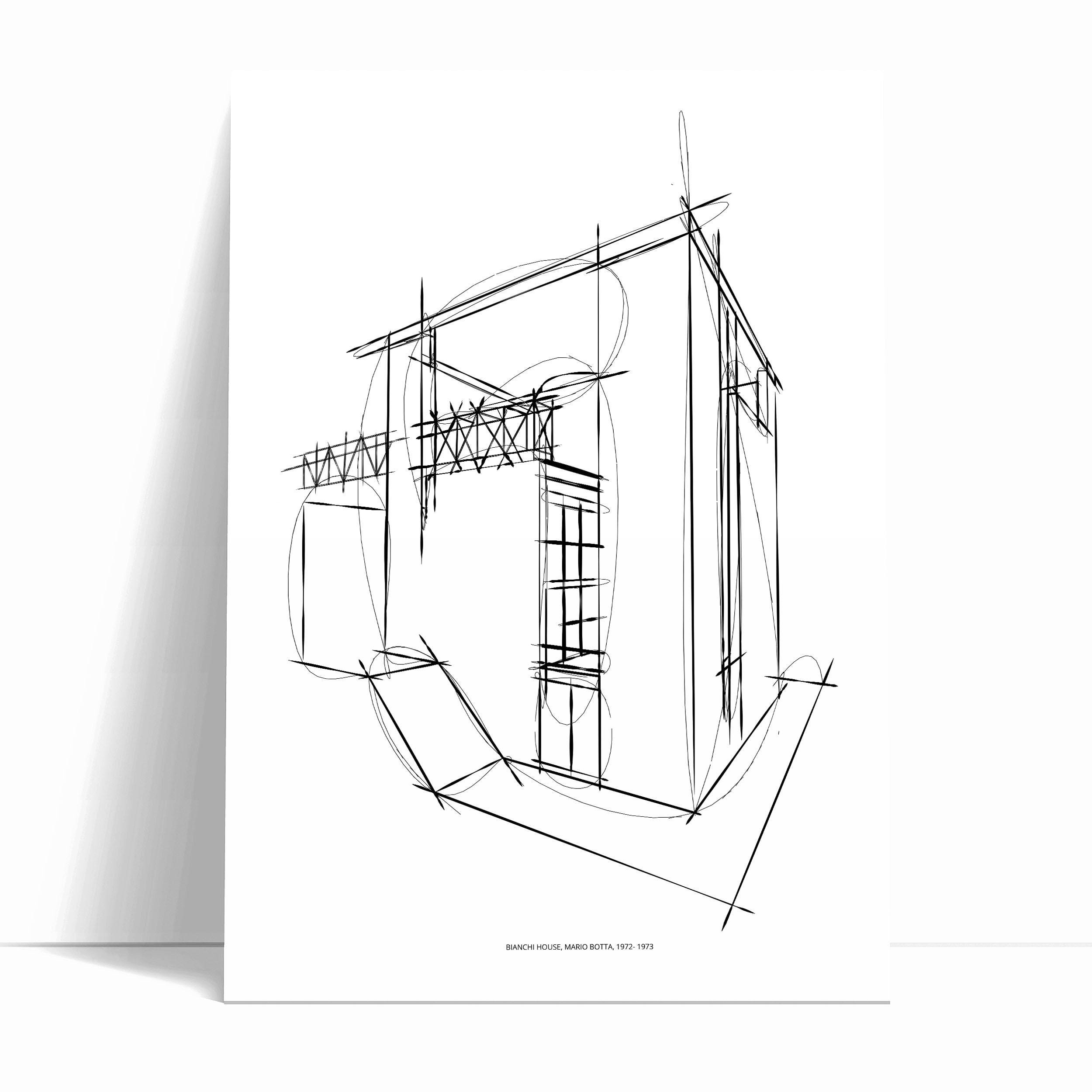 Bianchi House Sketch, Mario Botta, Minimalist 1970s Modern Architecture ...