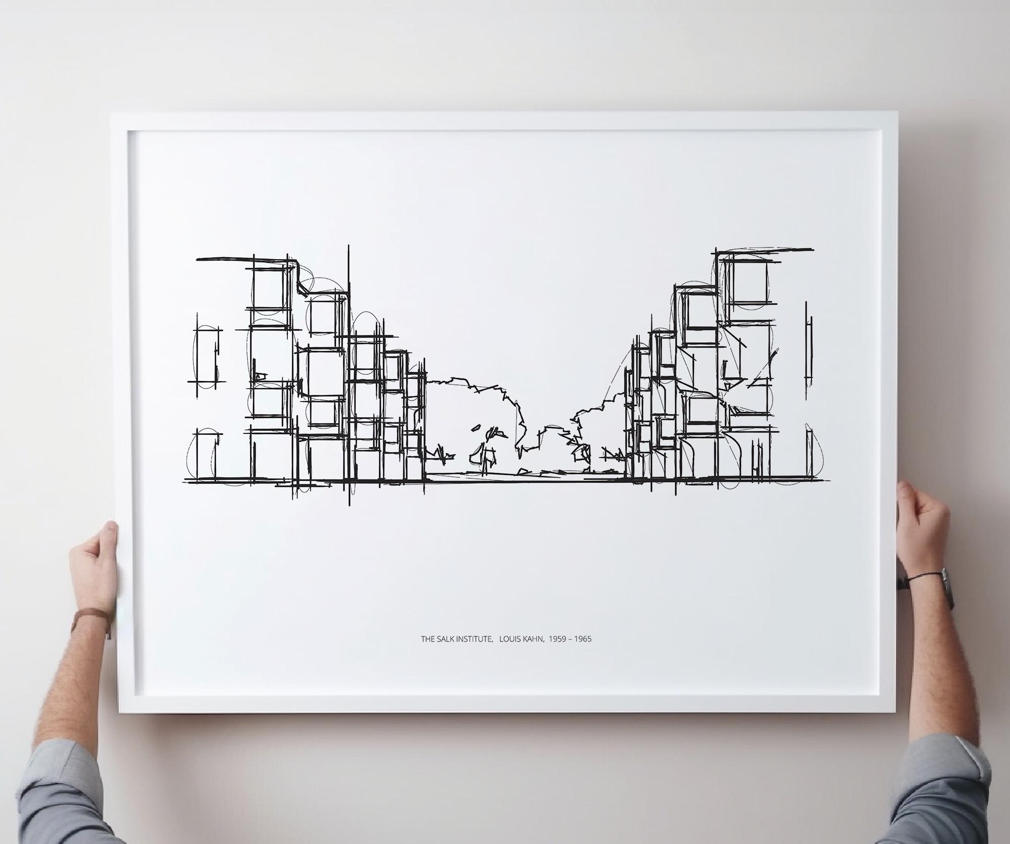 Salk Institute Sketch Print, Louis Kahn Architecture Art, Minimalist ...