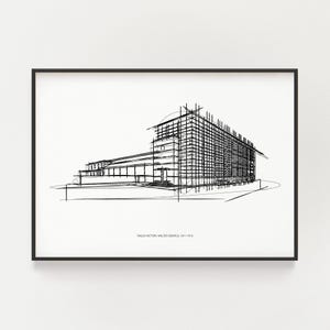 The Fagus Factory Sketch, Walter Gropius, Hand Crafted Minimalist Mid ...