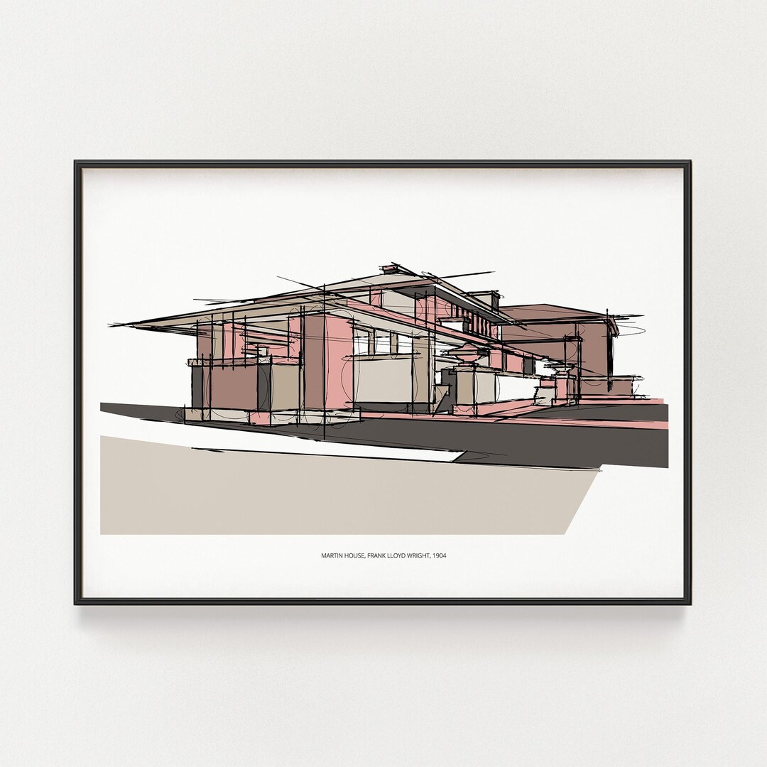 Frank Lloyd Wright Martin House Sketch Art Print: Mid-century Modern ...