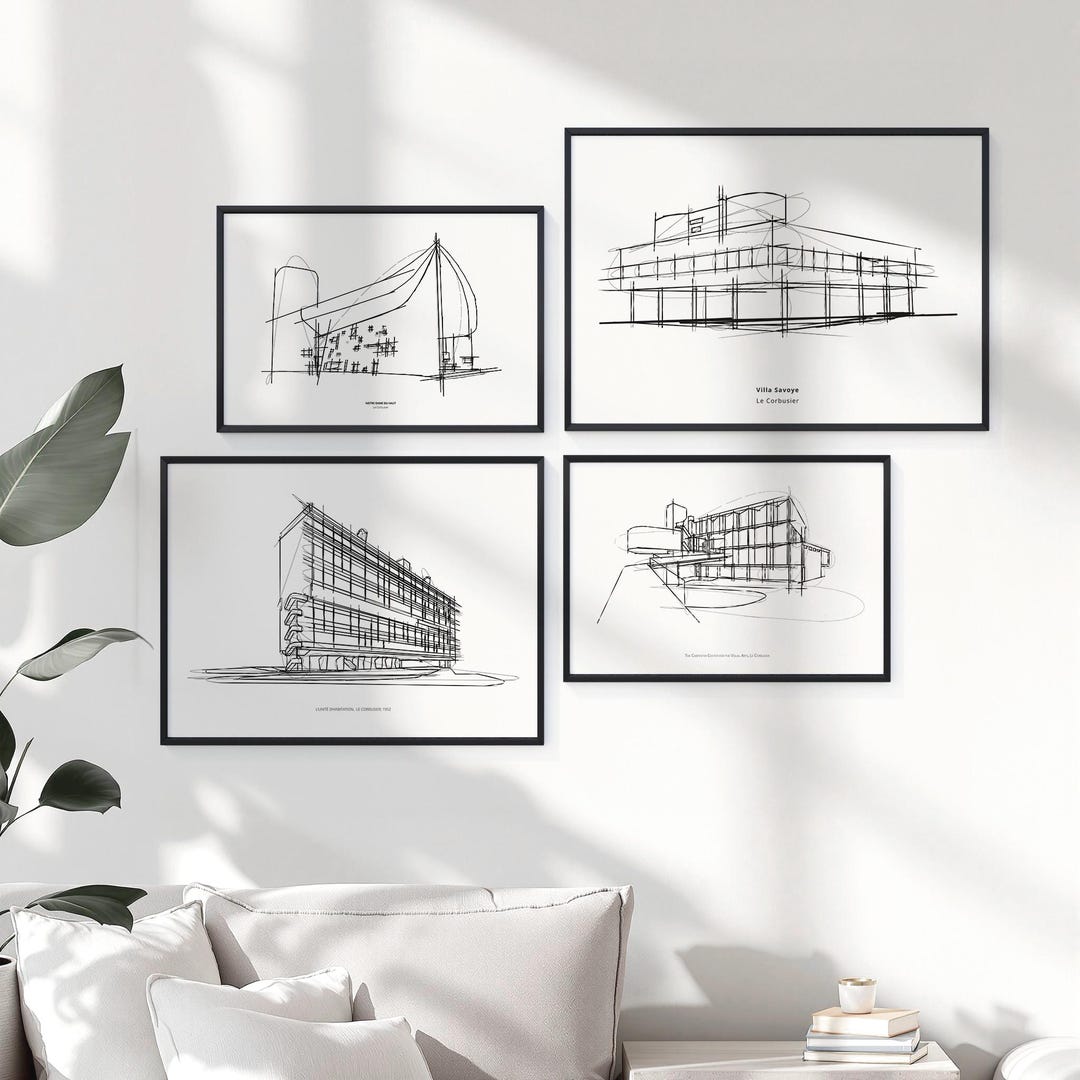Set of 4 Le Corbusier Buildings Sketches, Modern Gallery Wall Decor ...