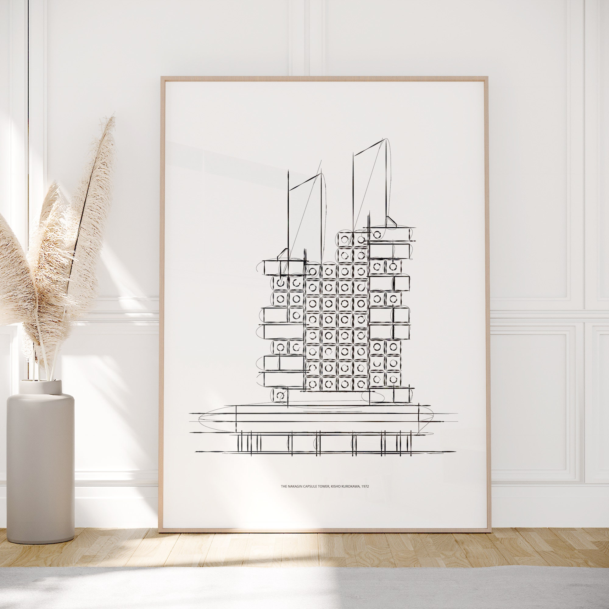 Nakagin Capsule Tower Sketch Print, Architectural Sketch Line Digital ...
