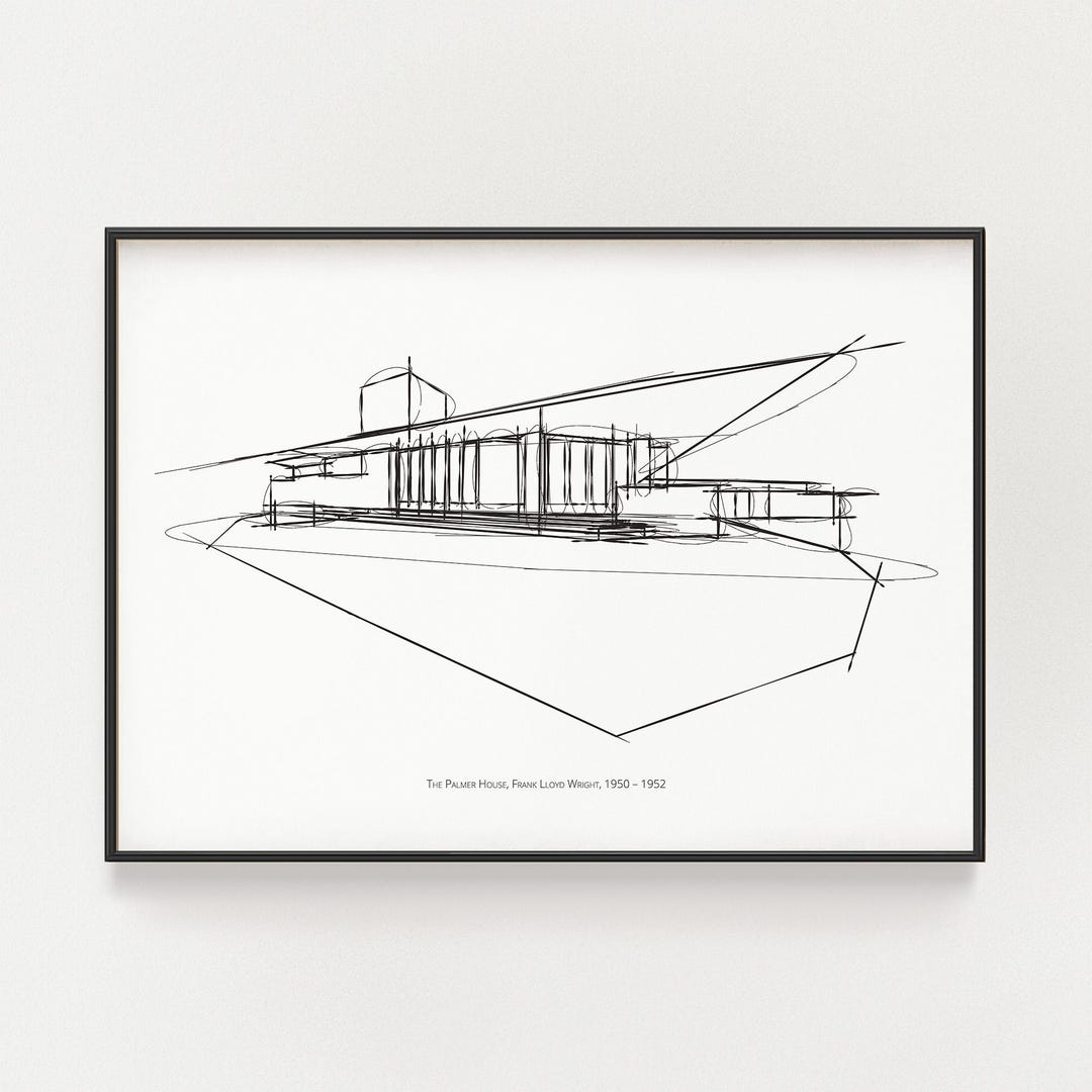 Palmer House Sketch: Frank Lloyd Wright Architecture Line Art (digital ...