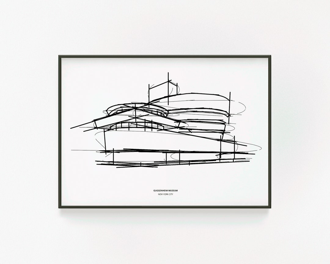 Guggenheim Museum Sketch, Minimalist Line Drawing, Modernist ...