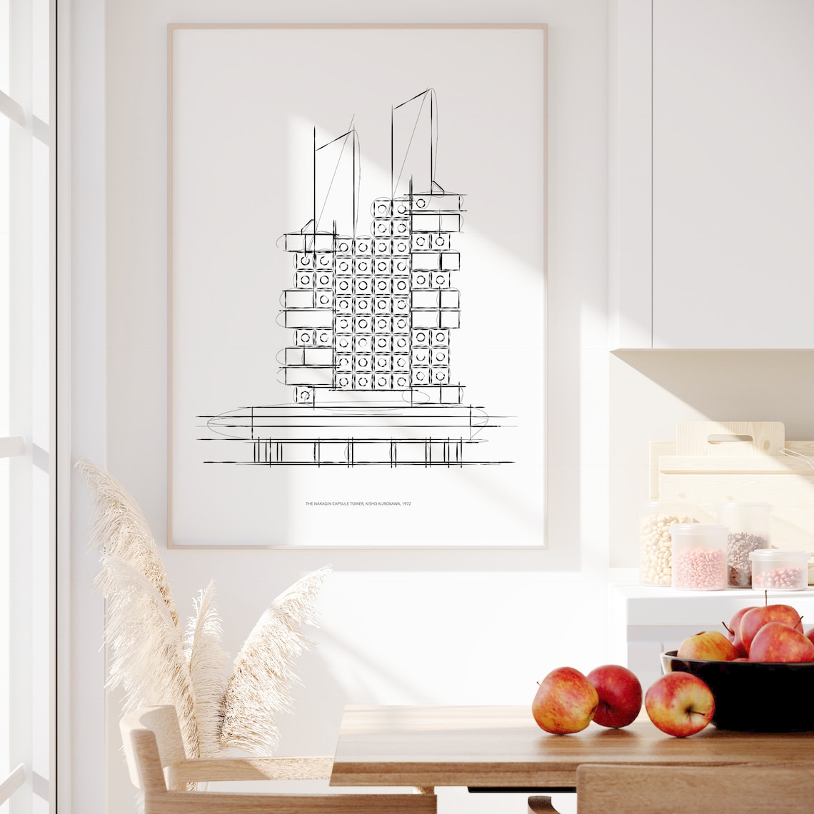 Nakagin Capsule Tower Sketch Print, Architectural Sketch Line Digital ...