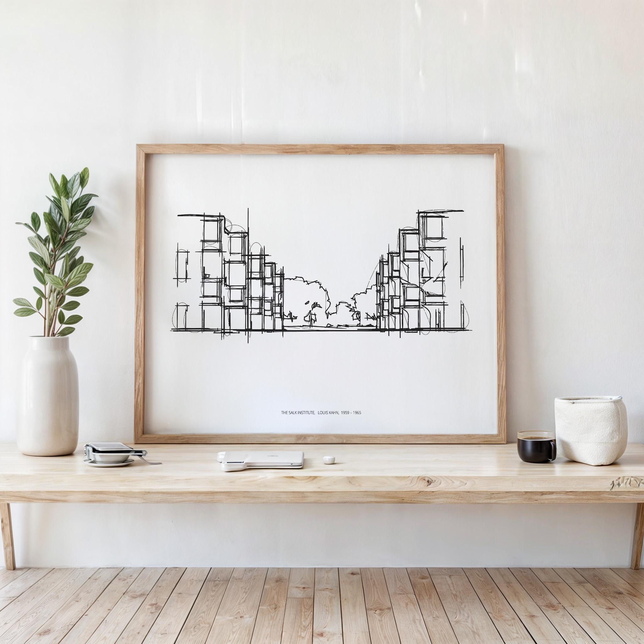 Salk Institute Sketch Print, Louis Kahn Architecture Art, Minimalist ...