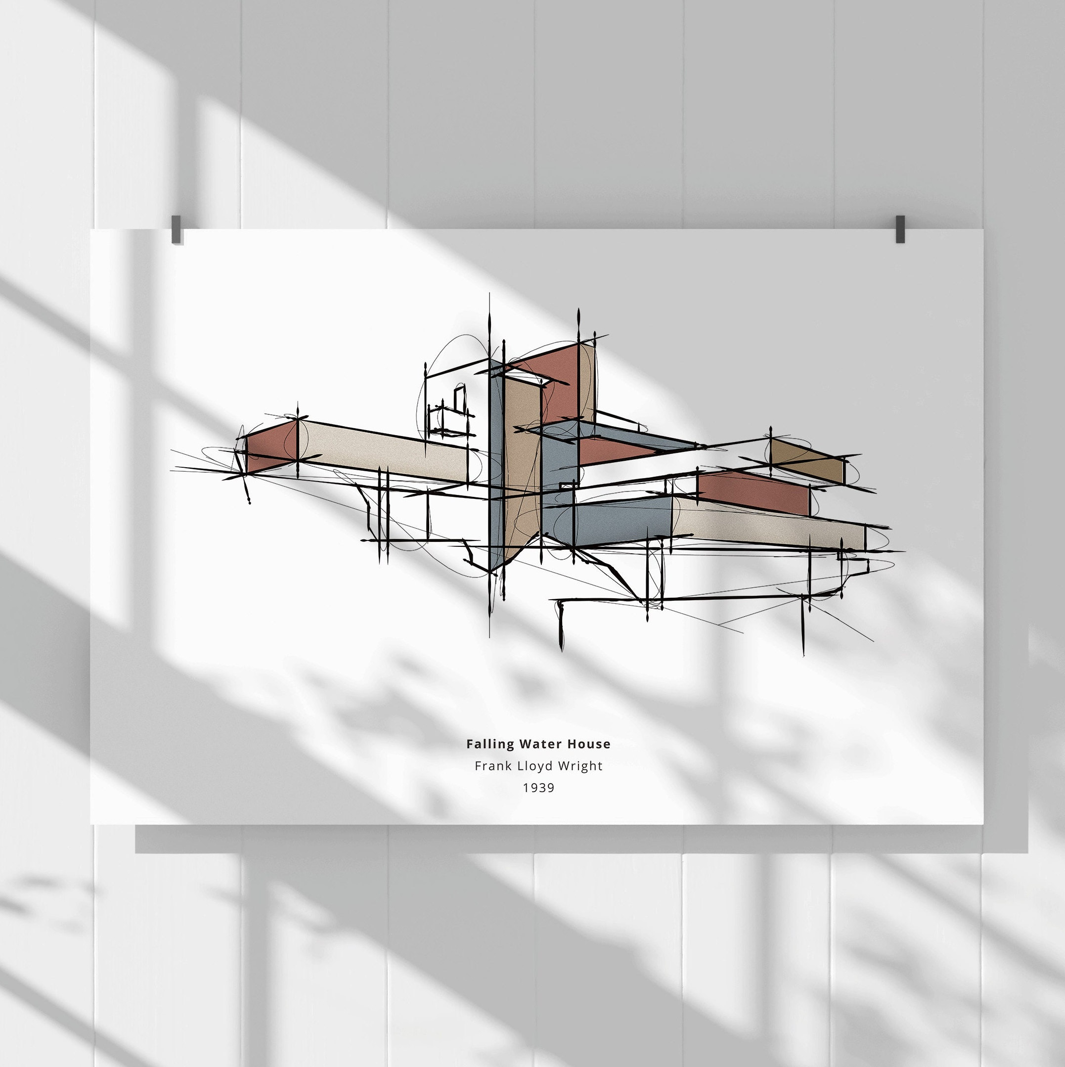 Fallingwater House Color Print: Frank Lloyd Wright Architecture ...