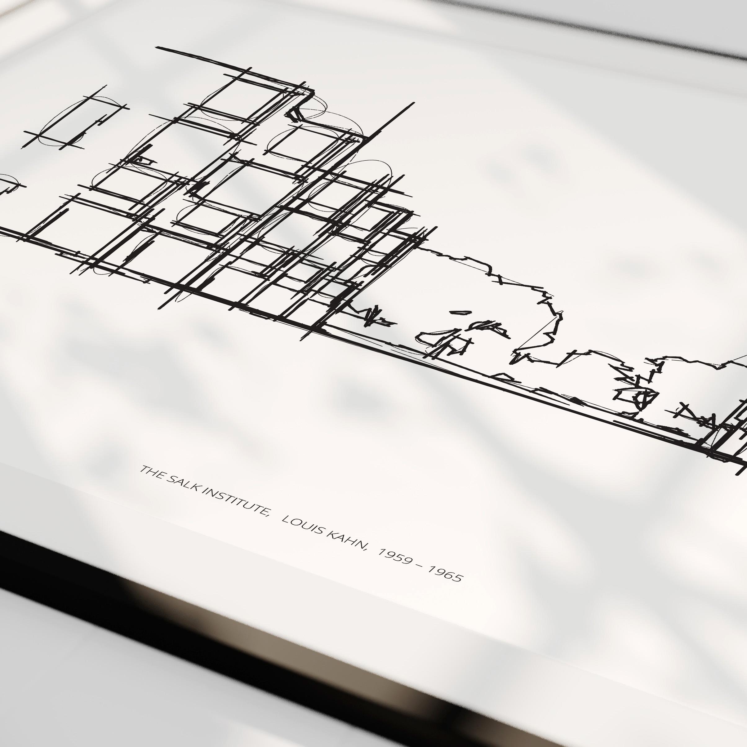Salk Institute Sketch Print, Louis Kahn Architecture Art, Minimalist ...