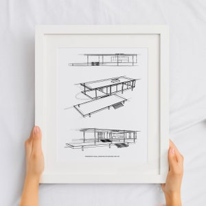 Farnsworth House Sketch, Minimalist Mid-century Modern Architecture ...