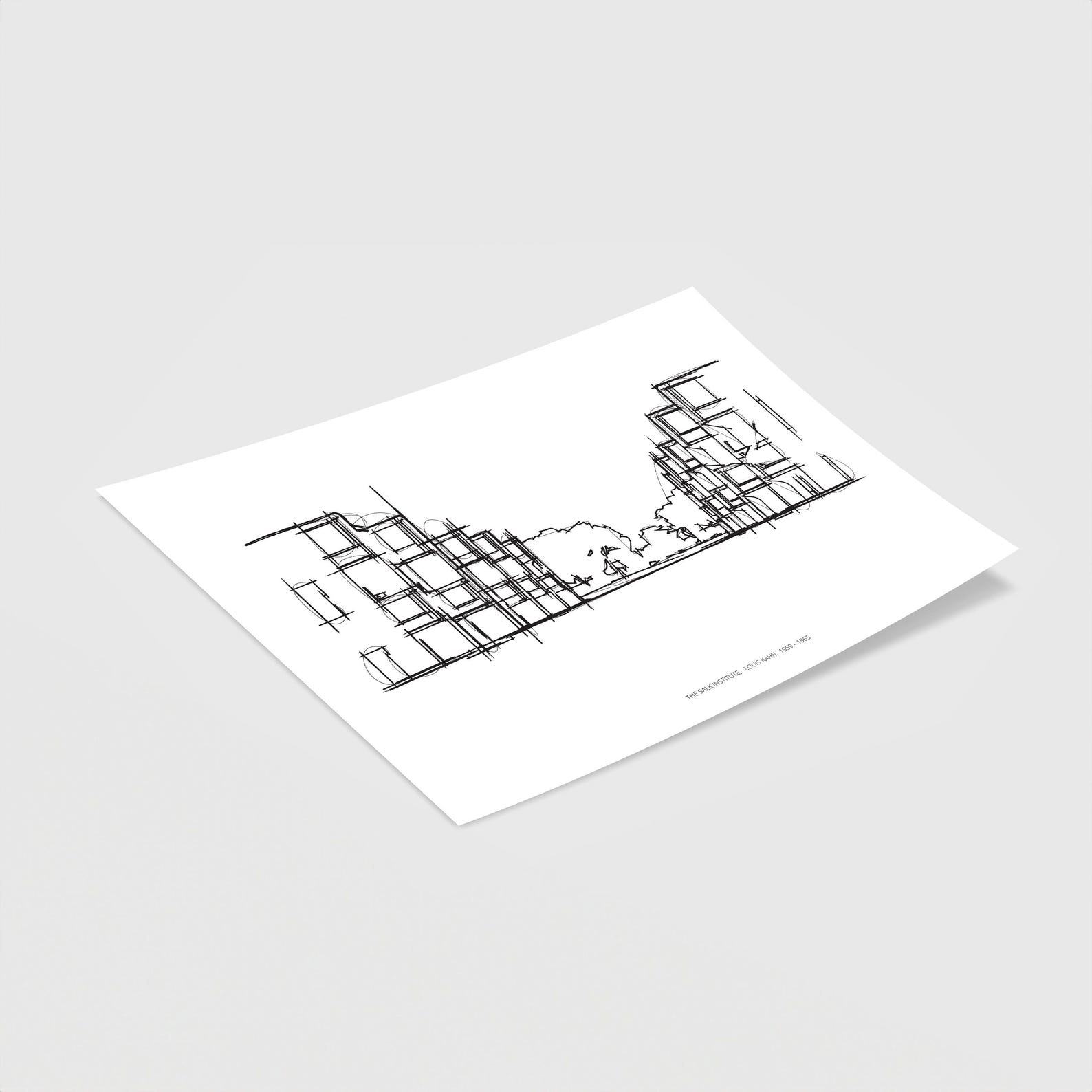 Salk Institute Sketch Print, Louis Kahn Architecture Art, Minimalist ...