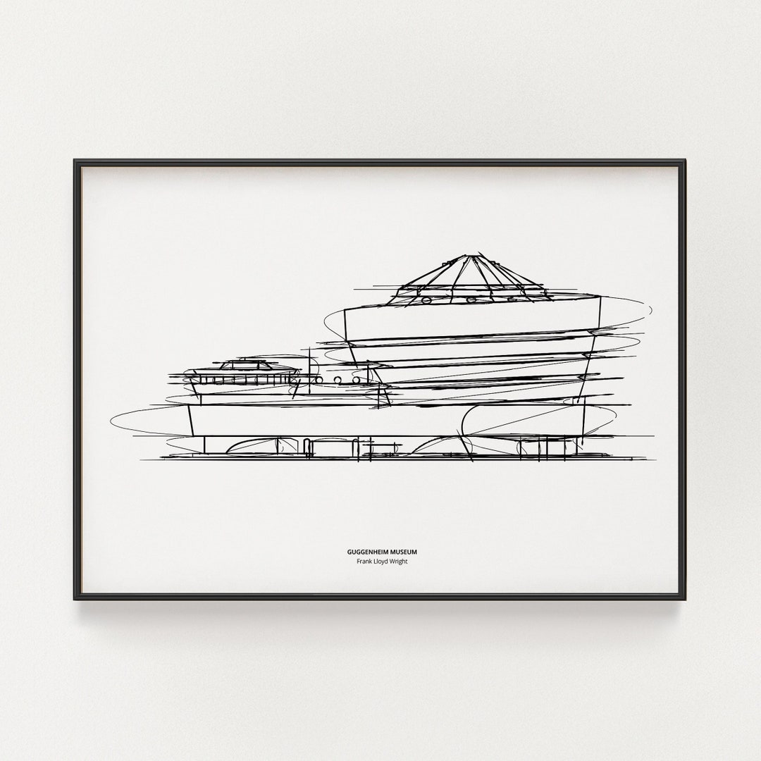 Guggenheim Museum Sketch, Minimalist Line Drawing, Modernist ...