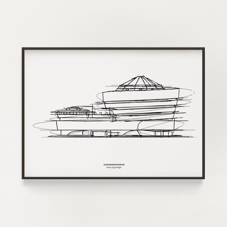 Guggenheim Museum Sketch, Minimalist Line Drawing, Modernist ...