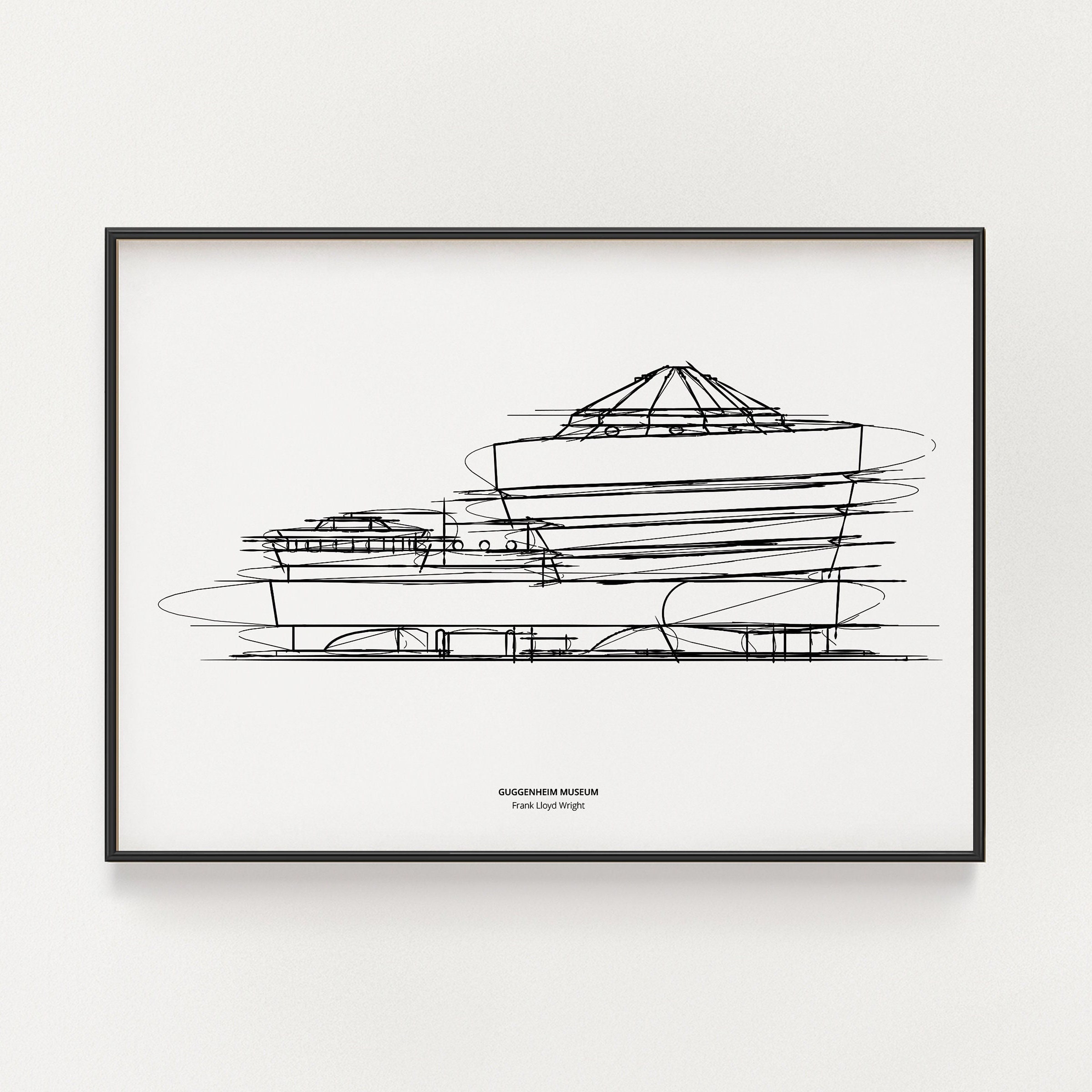 Guggenheim Museum Sketch, Minimalist Line Drawing, Modernist ...