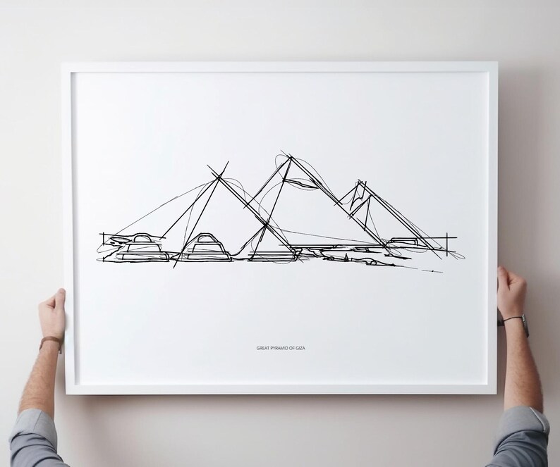 Great Pyramid of Giza Sketch Print, Minimalist Egypt Wall Art ...