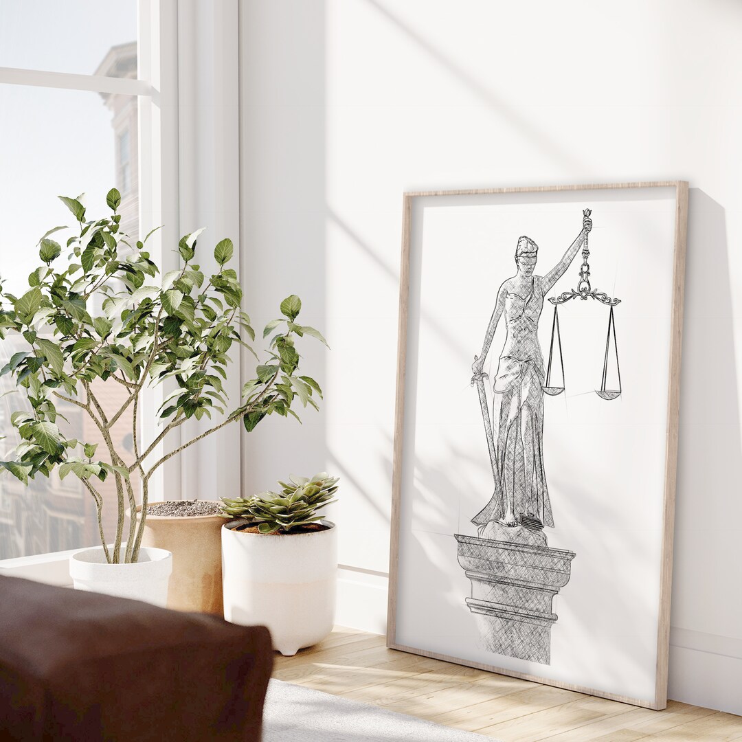 Themis Godess of Justice Pencil Sketch, Minimalist Wall Art for Home ...