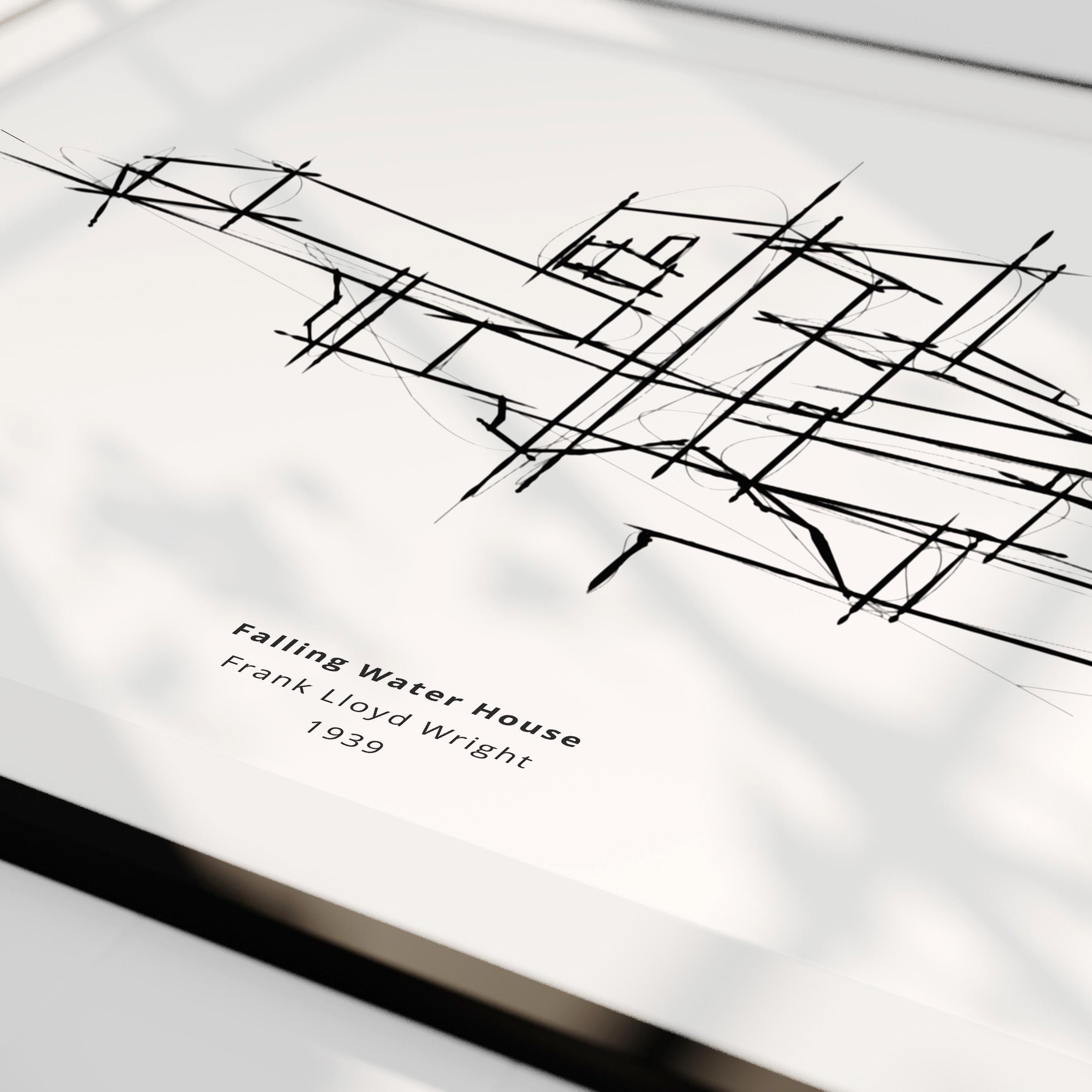 Fallingwater House Print: Frank Lloyd Wright Architecture Sketch ...