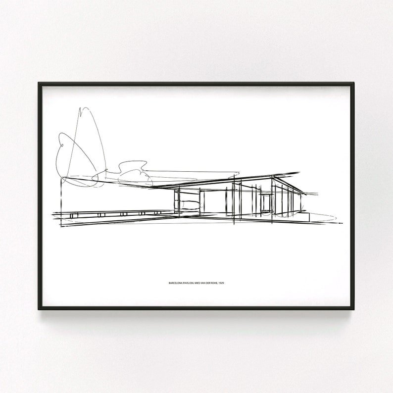 Barcelona Pavilion Sketch Print: Mies Van Der Rohe, Mid-century Modern ...