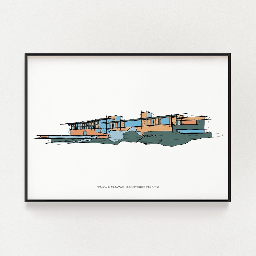 Frank Lloyd Wright Tiranna House Sketch: Minimalist Architecture Art ...