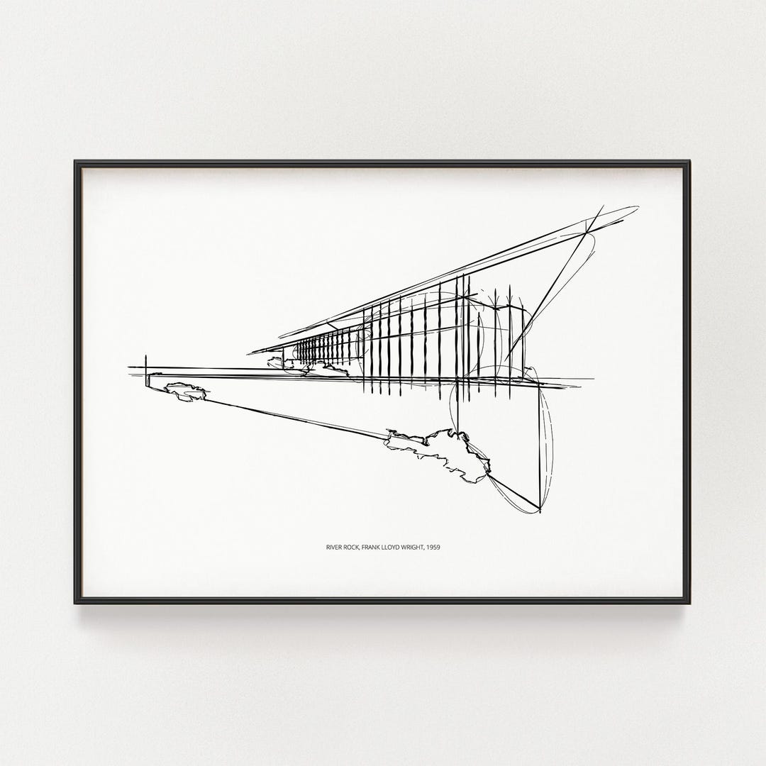 Frank Lloyd Wright River Rock Sketch: Mid-century Modern Architecture ...