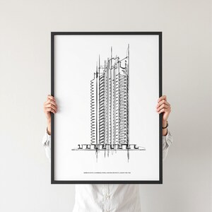 Barbican Building Sketch, Iconic London Architecture, Black and White ...