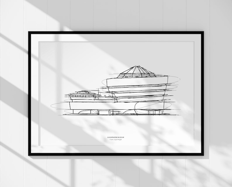 Guggenheim Museum Sketch, Minimalist Line Drawing, Modernist ...