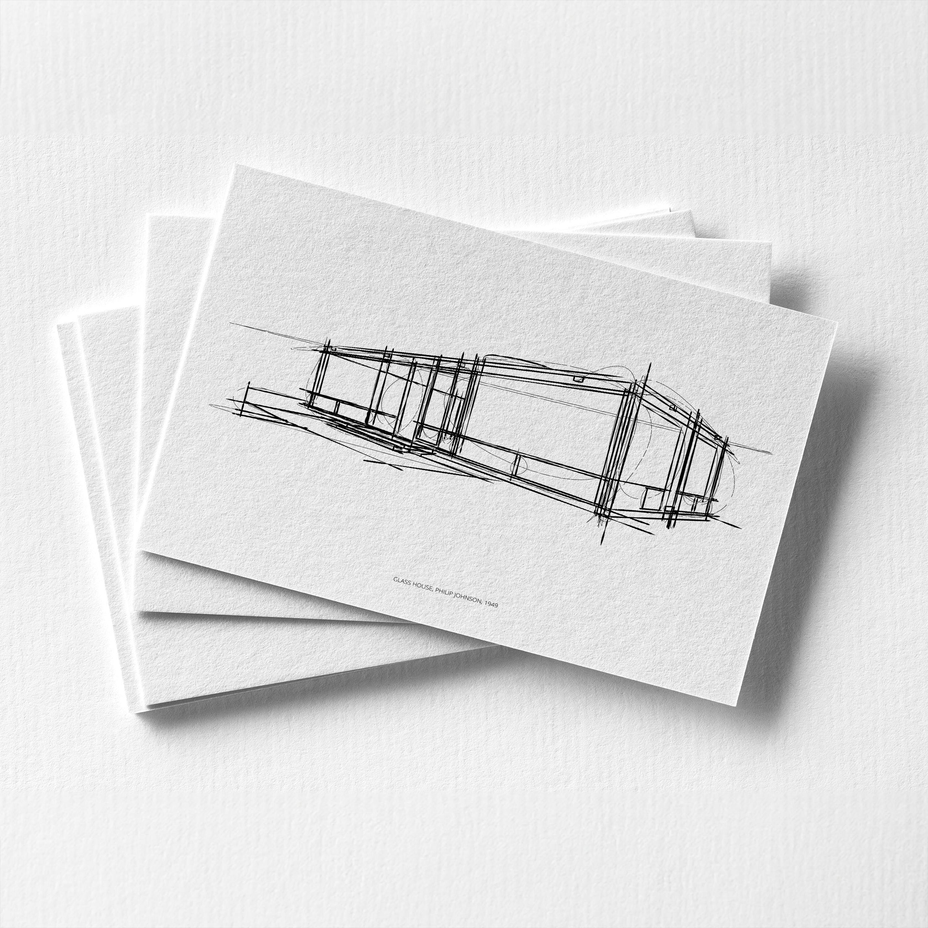 Glass House Minimalist Sketch: Philip Johnson Architecture (JPEG File ...