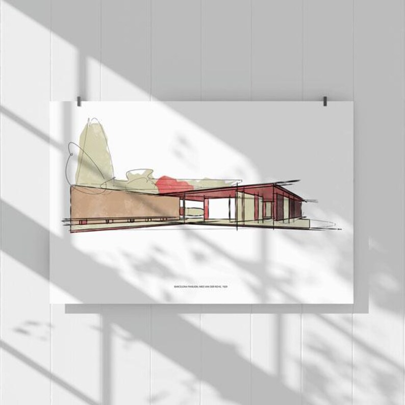 Barcelona Pavilion Sketch Print: Mies Van Der Rohe Architecture ...
