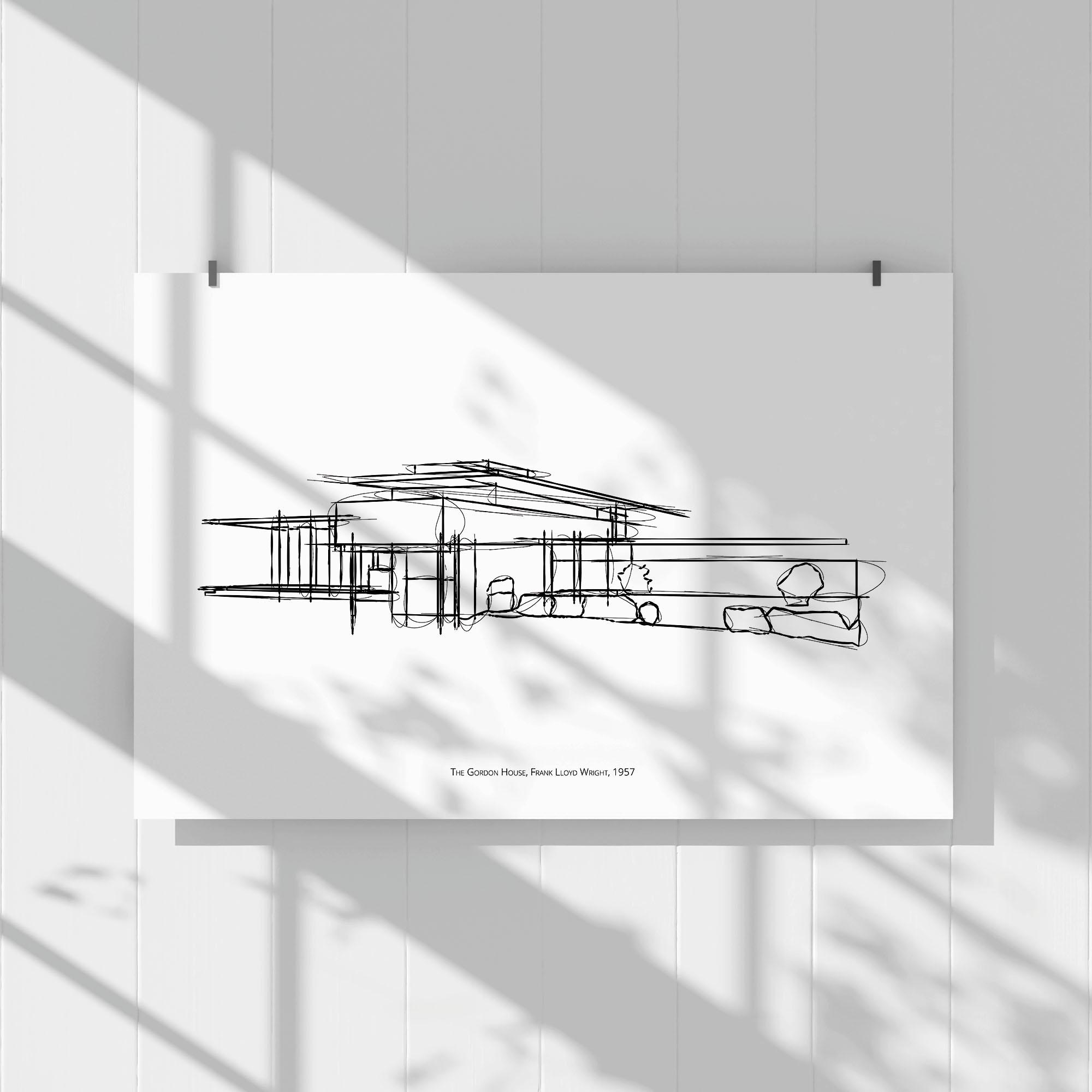 Frank Lloyd Wright Gordon House Sketch: Mid-century Modern Architecture ...