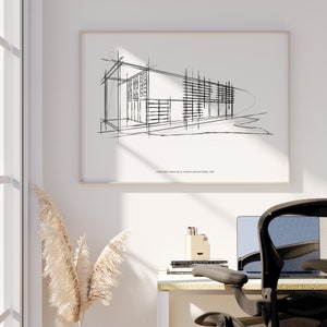 Eames House Printable Sketch, Minimal Black & White Architecture Wall ...