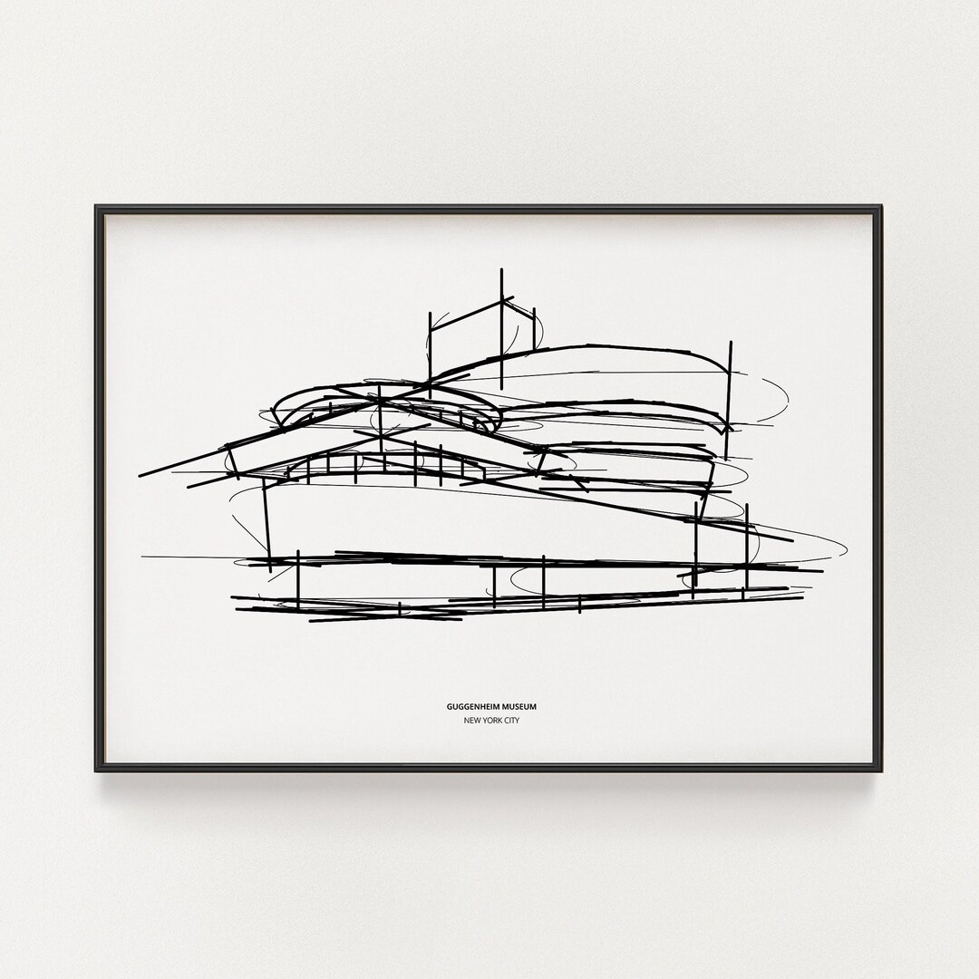 Guggenheim Museum Sketch, Minimalist Line Drawing, Modern Architecture ...
