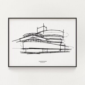 Guggenheim Museum Sketch, Minimalist Line Drawing, Modern Architecture ...