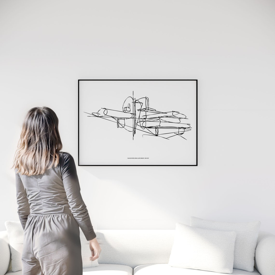 Frank Lloyd Wright's Abstract Falling Water Sketch, Hand Drawn ...