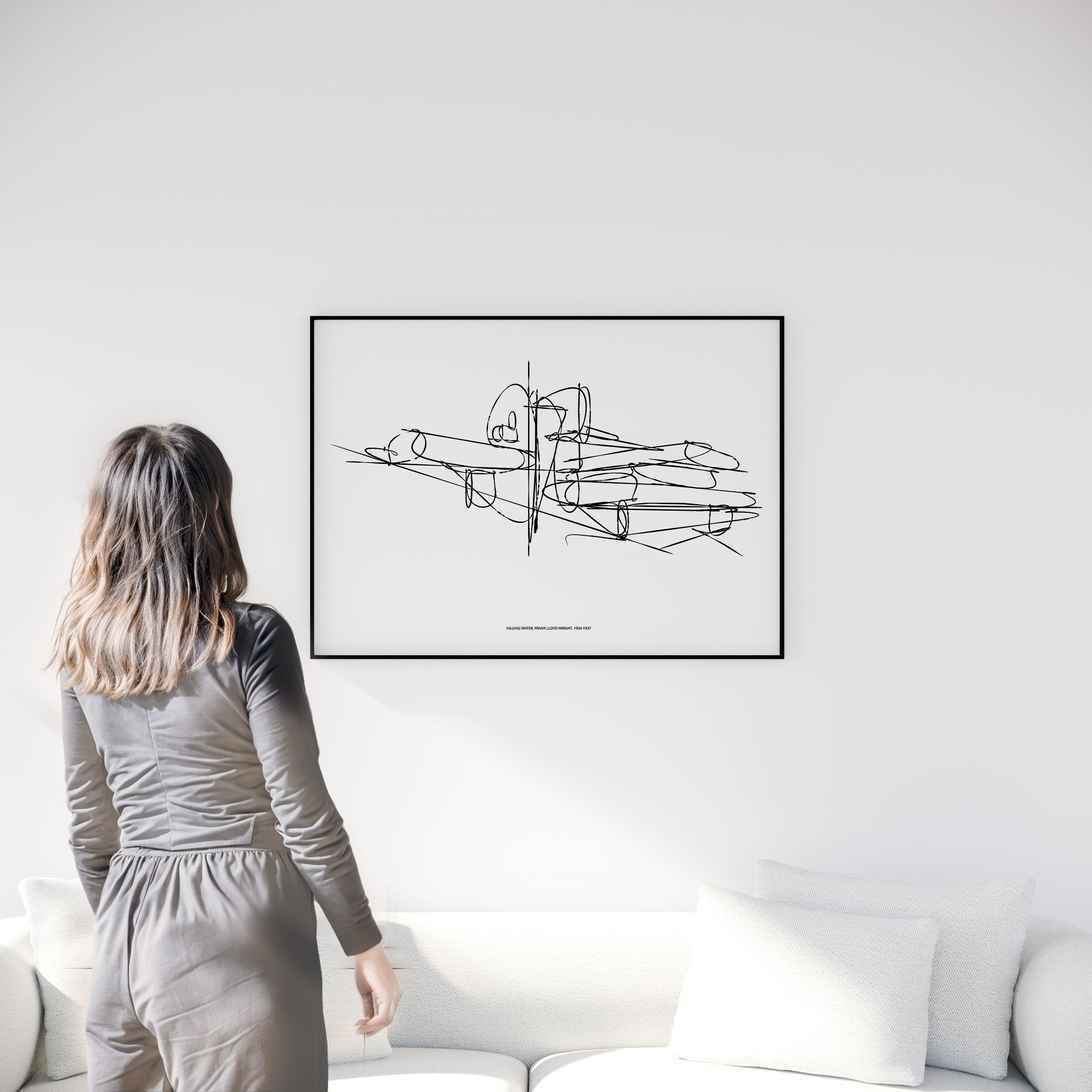 Frank Lloyd Wright's Abstract Falling Water Sketch, Hand Drawn ...