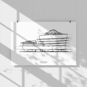 Guggenheim Museum Sketch, Minimalist Line Drawing, Modernist ...