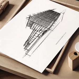 The Fagus Factory Sketch, Walter Gropius, Hand Crafted Minimalist Mid ...