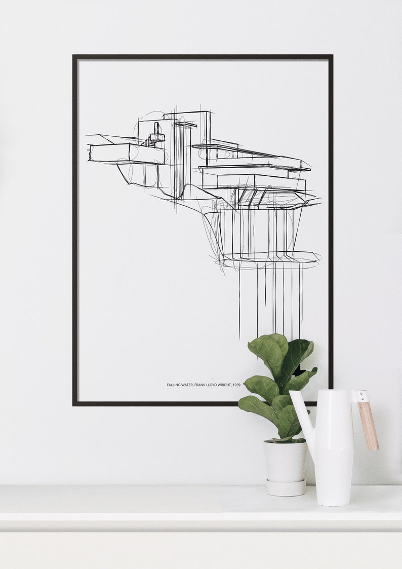 Fallingwater Print: Frank Lloyd Wright House Sketch (digital Download ...