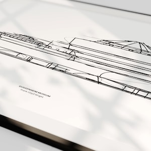 Guggenheim Museum Sketch, Minimalist Line Drawing, Modernist ...
