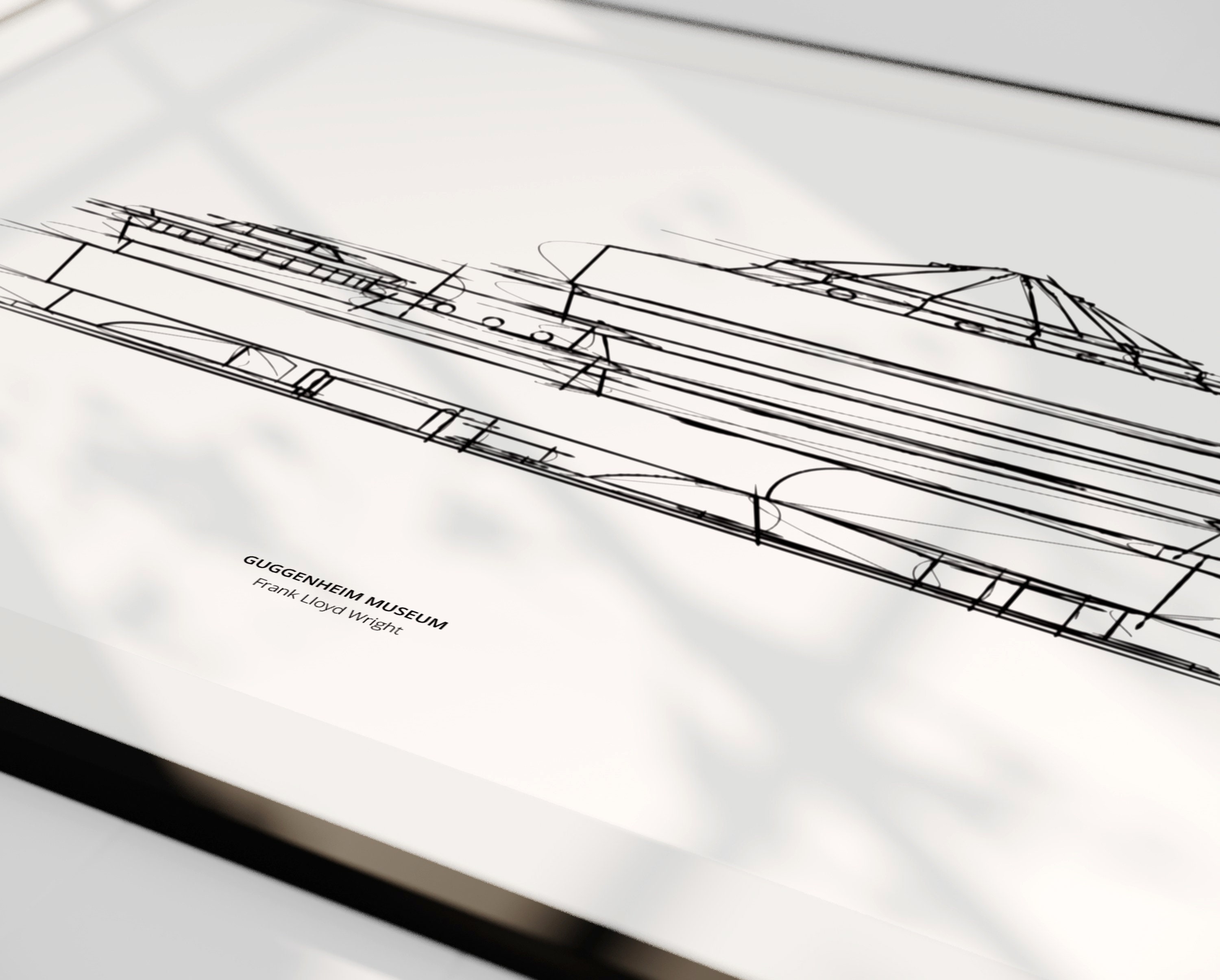 Guggenheim Museum Sketch, Minimalist Line Drawing, Modernist ...