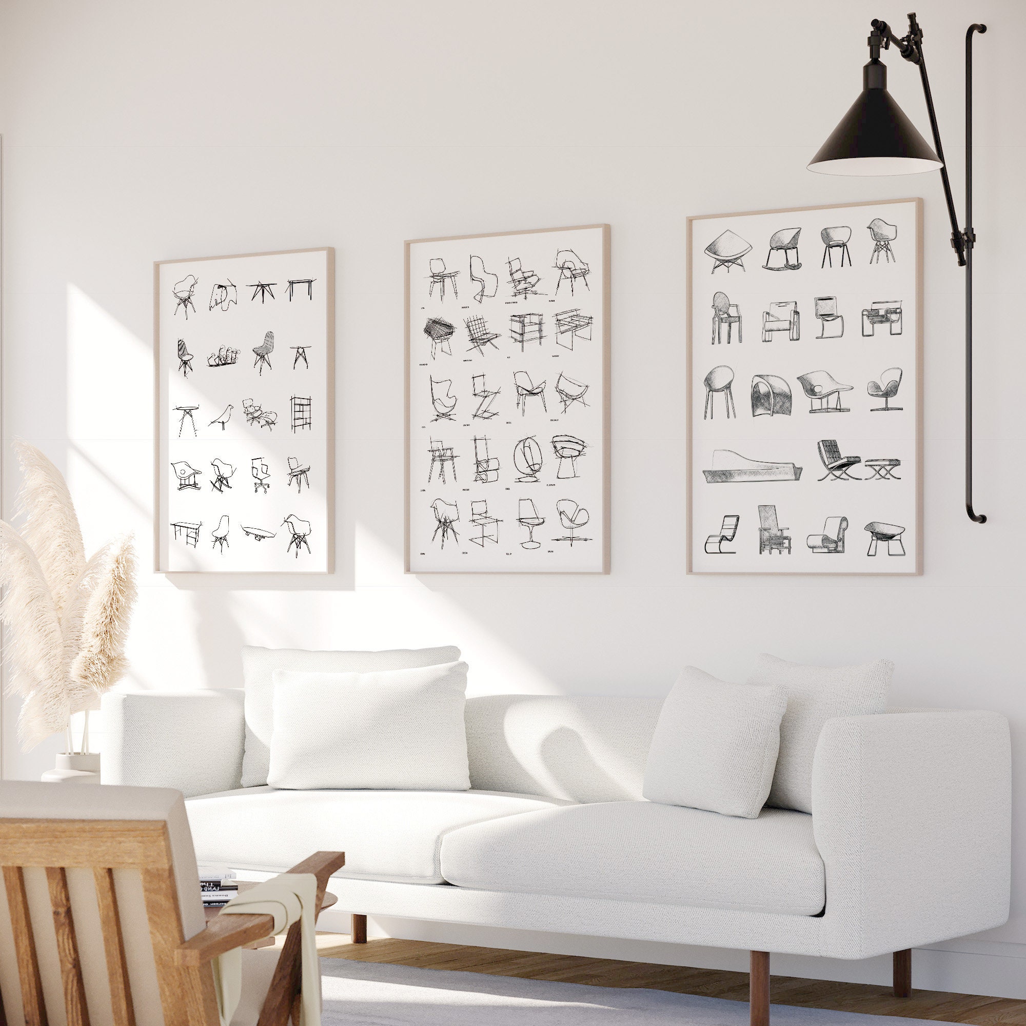 Mid-century Modern Chair Art Prints: Minimalist Line Sketch (digital ...