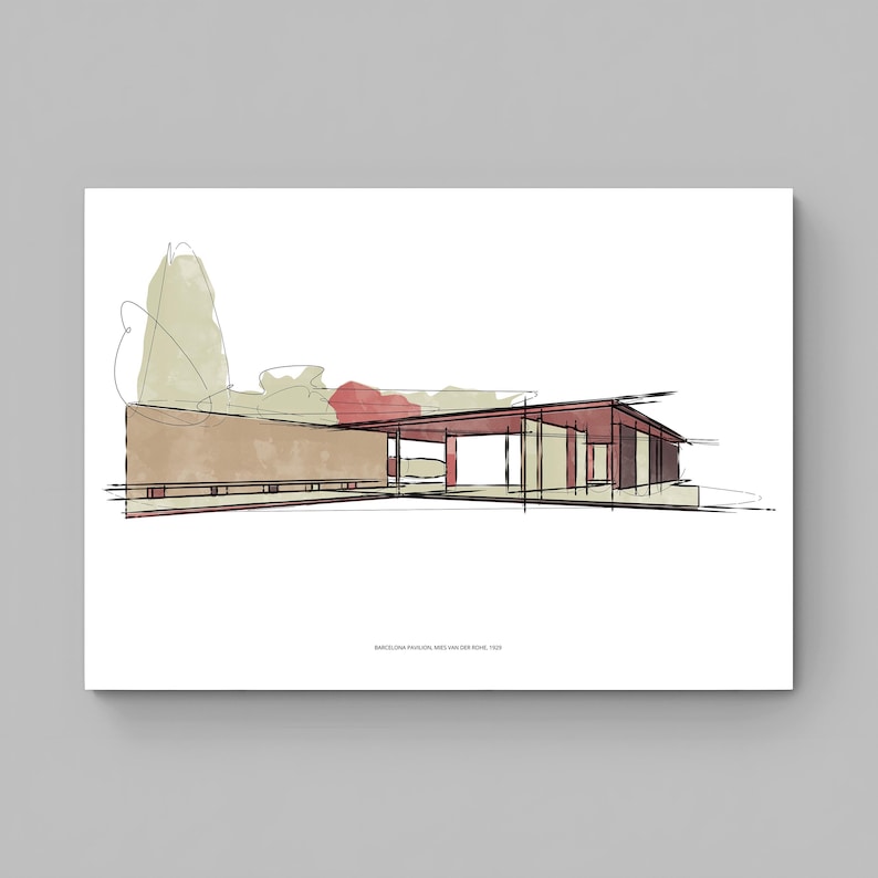 Barcelona Pavilion Sketch Print: Mies Van Der Rohe Architecture ...