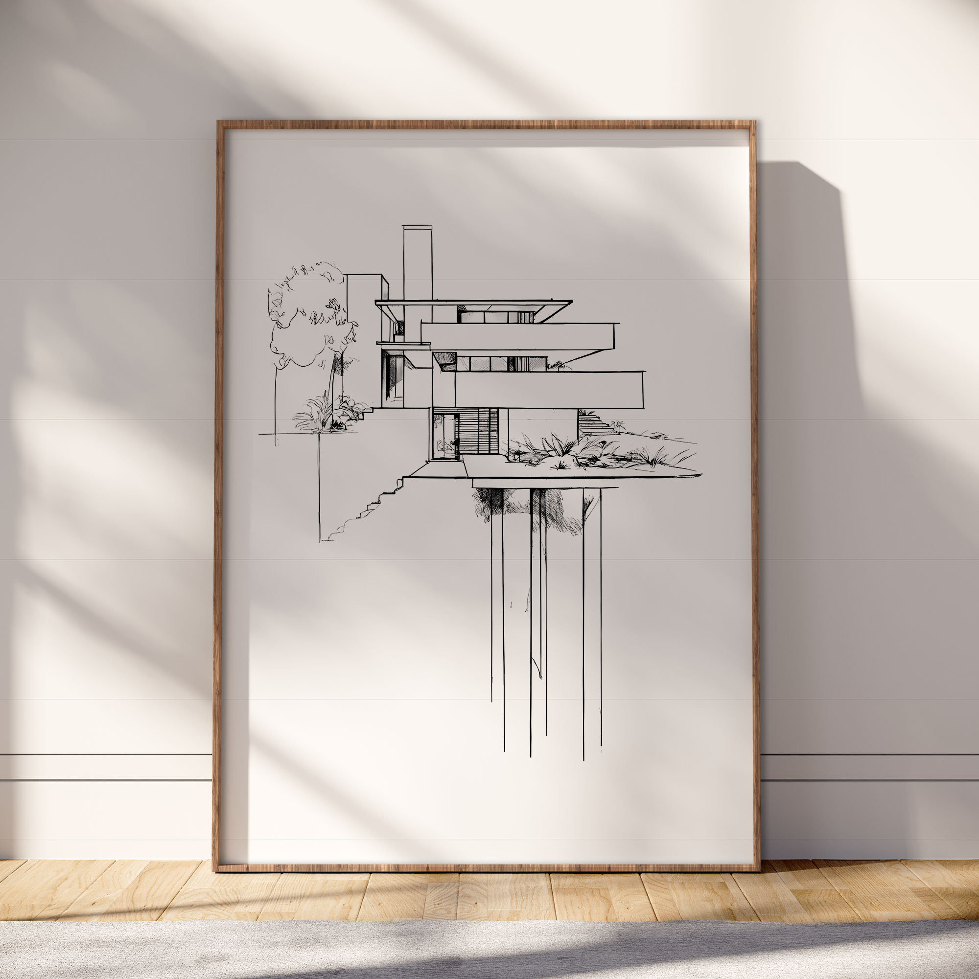 Fallingwater Print: Frank Lloyd Wright Inspired Architecture Sketch ...