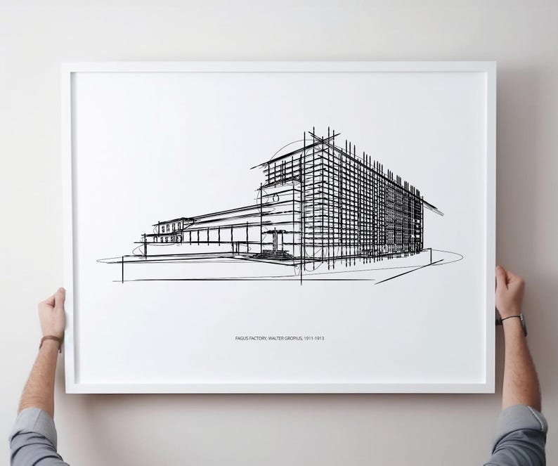 Fagus Factory Sketch Art Print: Walter Gropius Mid-century Modern ...