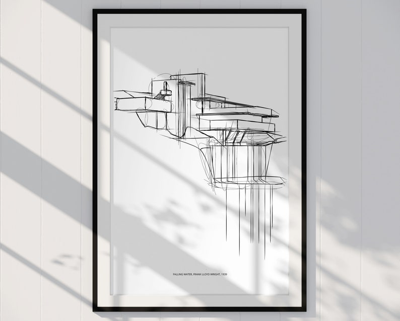 Fallingwater Print: Frank Lloyd Wright House Sketch (digital Download ...