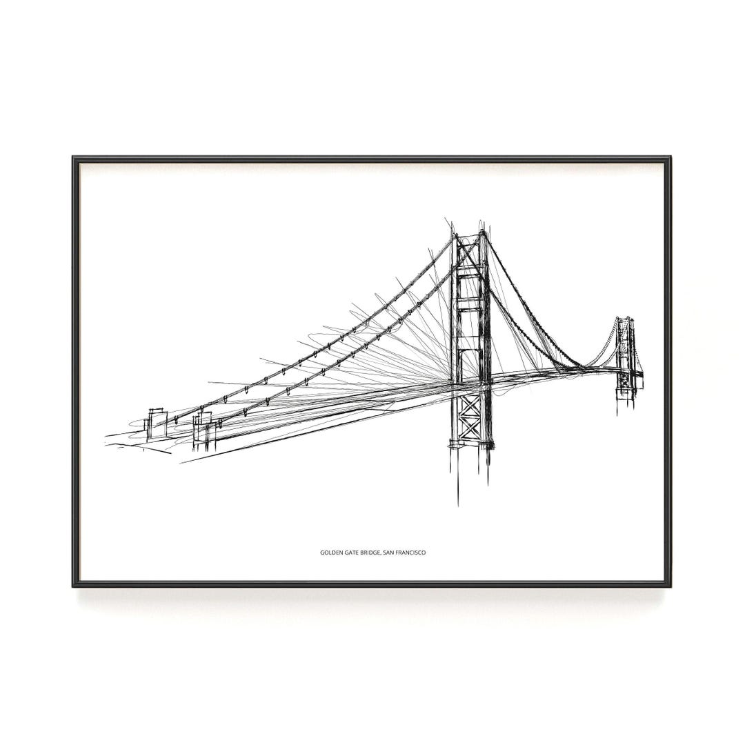 Golden Gate Bridge Sketch Art Print: San Francisco Skyline (digital ...
