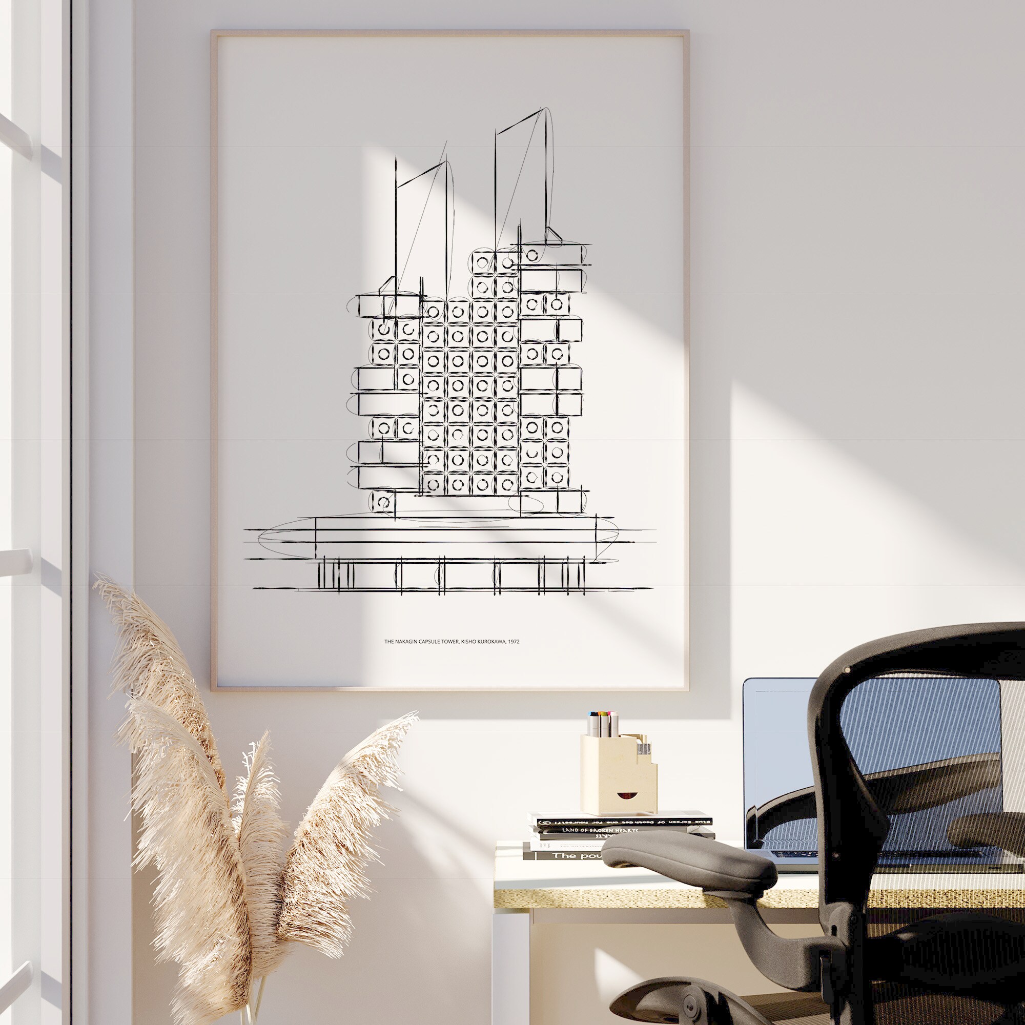 Nakagin Capsule Tower Sketch Print, Architectural Sketch Line Digital ...