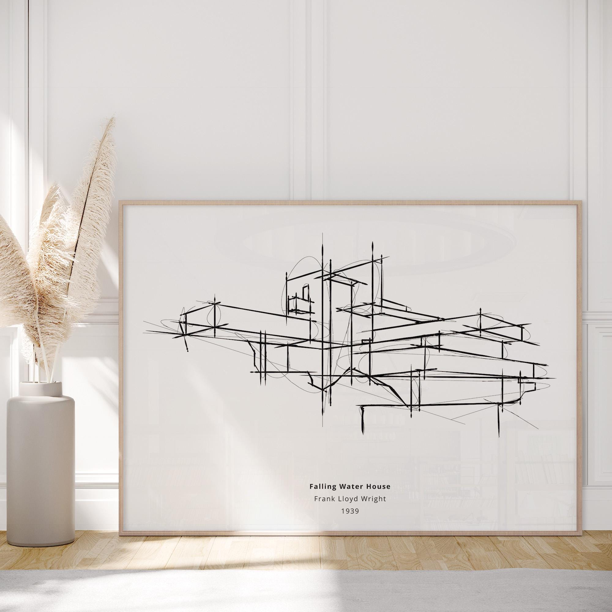 Fallingwater House Print: Frank Lloyd Wright Architecture Sketch ...