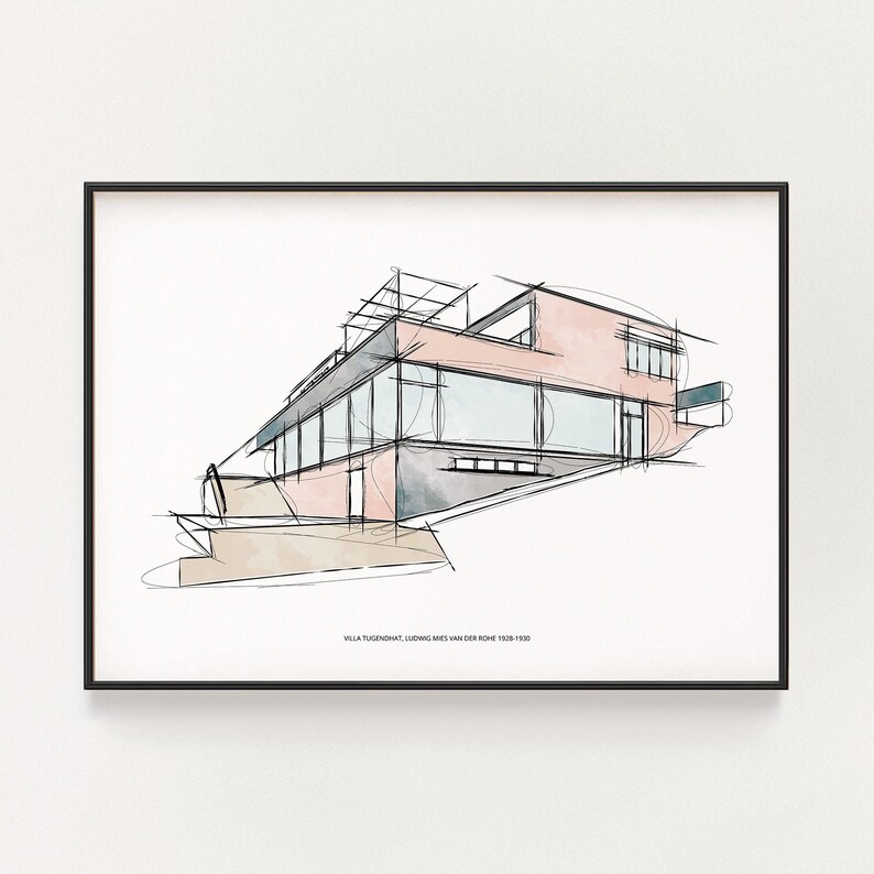 Villa Tugendhat Sketch Printable Wall Art, Timeless Colorful Home Decor ...